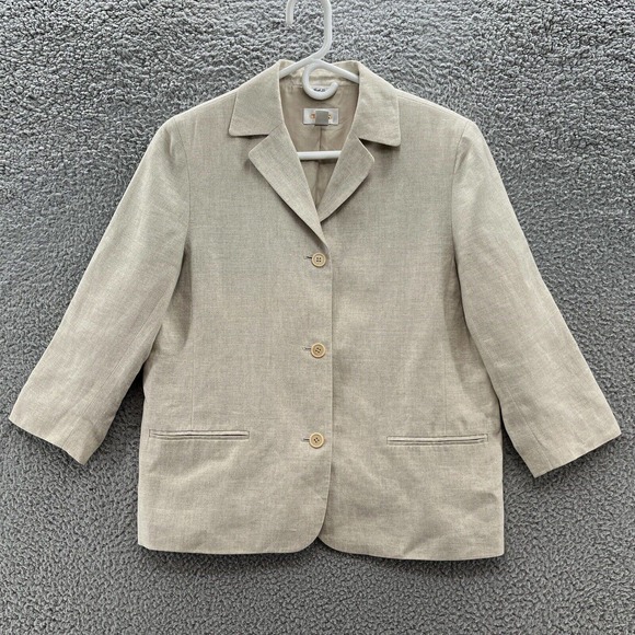 Talbots | Jackets & Coats | Talbots Blazer Womens Beige Irish Linen Three Button Classic Career ...